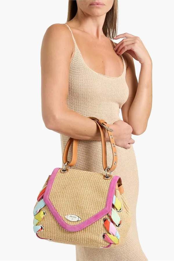 Emilio Pucci Leathertrimmed Faux Raffia Tote - Neutral