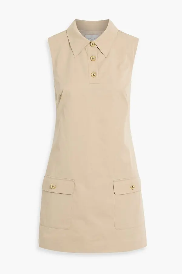 FRAME Utility Shift Cottontwill Mini Shirt Dress - Sand