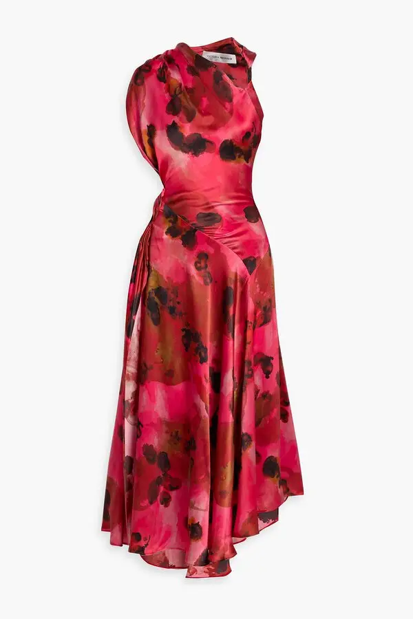 Victoria Beckham Draped Printed Silk-satin Maxi Dress - Fuchsia