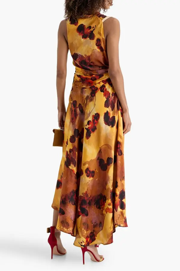 Victoria Beckham Draped Printed Silksatin Maxi Dress
