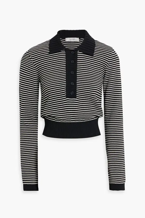 FRAME Striped Cotton Polo Sweater