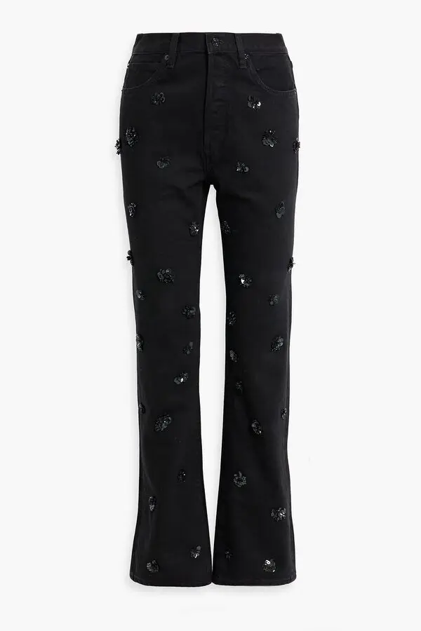 FRAME The Vertical Embellished Highrise Straightleg Jeans