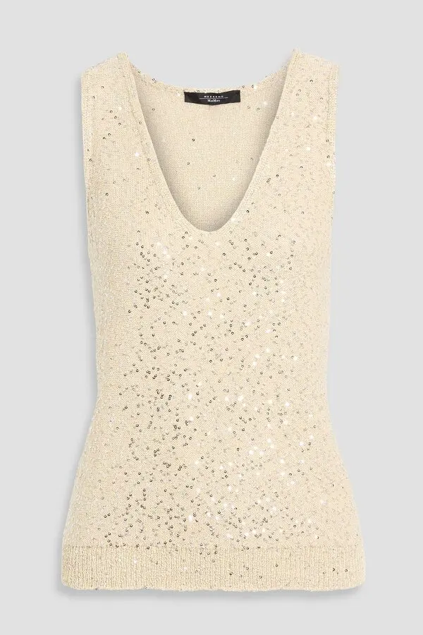 Max Mara Colomba Sequinembellished Knitted Top - Beige