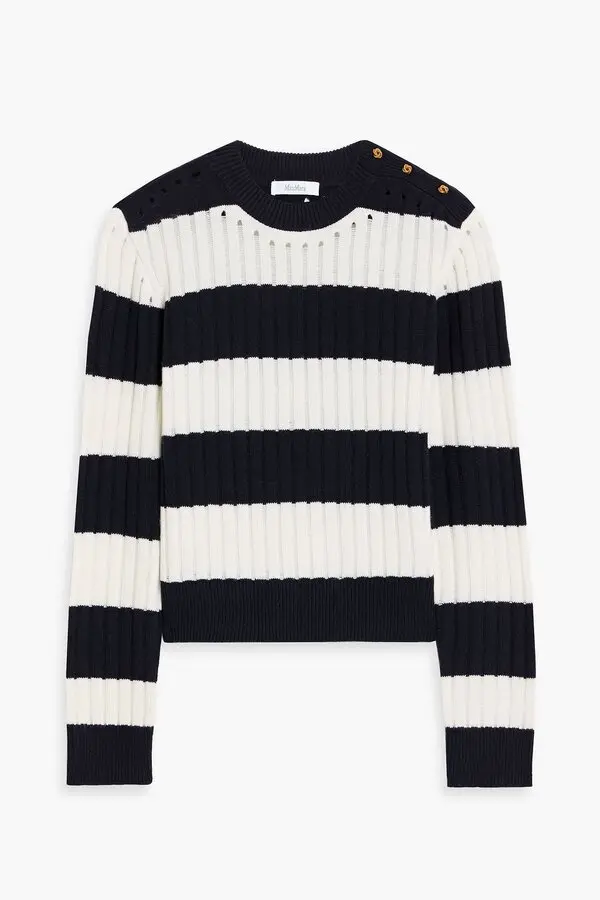 Max Mara Alfeo Striped Ribbed Wool And Cashmere-blend Sweater - Black