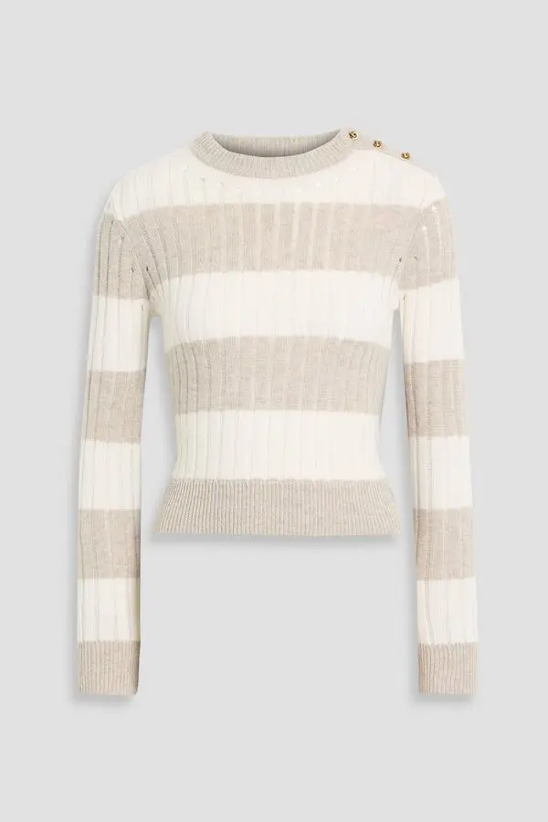 Max Mara Alfeo Striped Ribbed Wool And Cashmereblend Sweater - Ivory