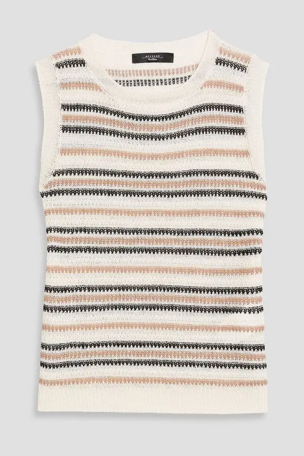 Max Mara Striped Linen Knit Vest - Beige