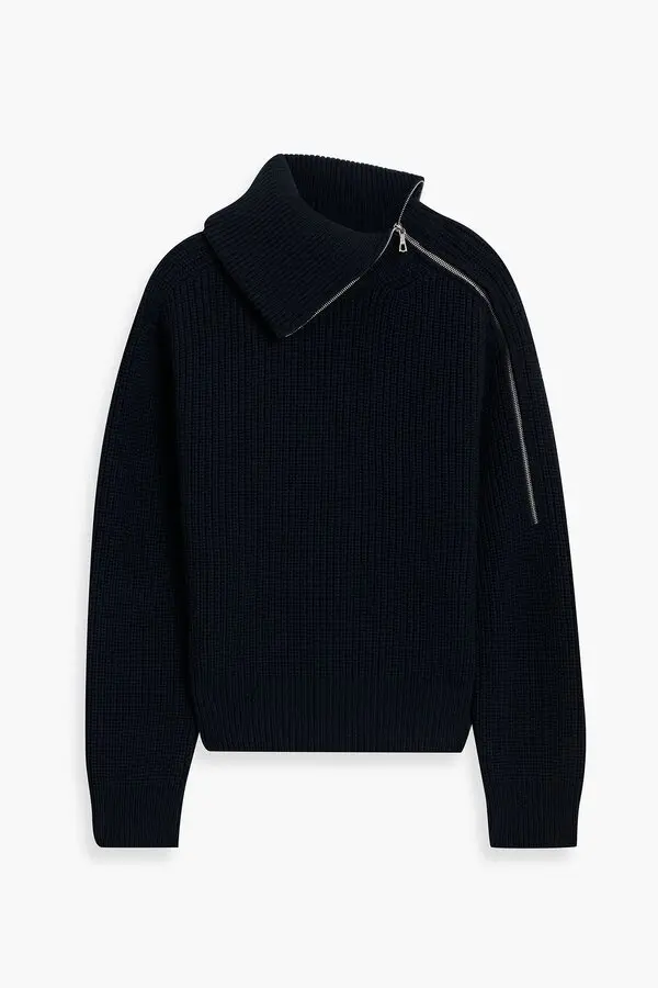Dries Van Noten Ribbed Wool Zip-detailed Turtleneck Sweater - Black