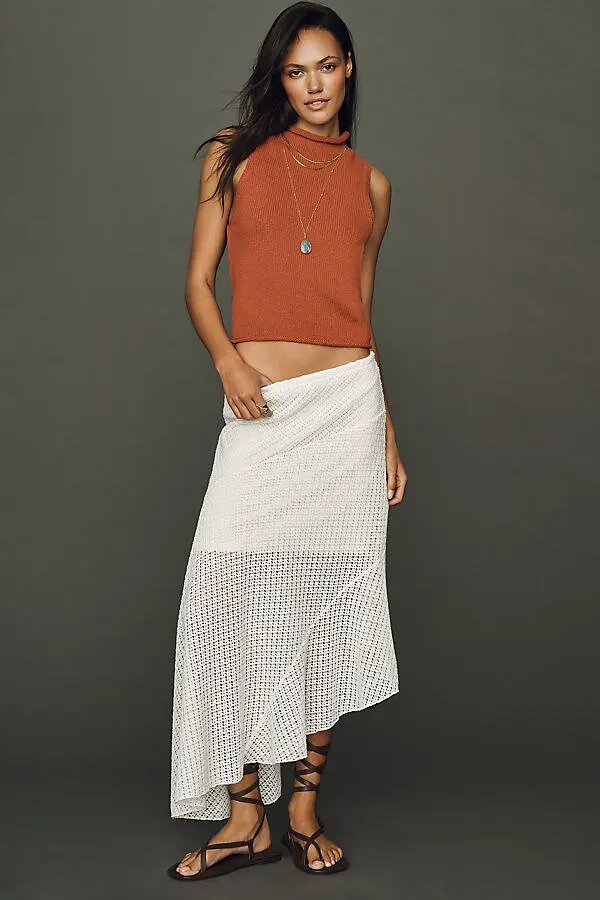 Anthropologie Asymmetric Midi Skirt - Ivory