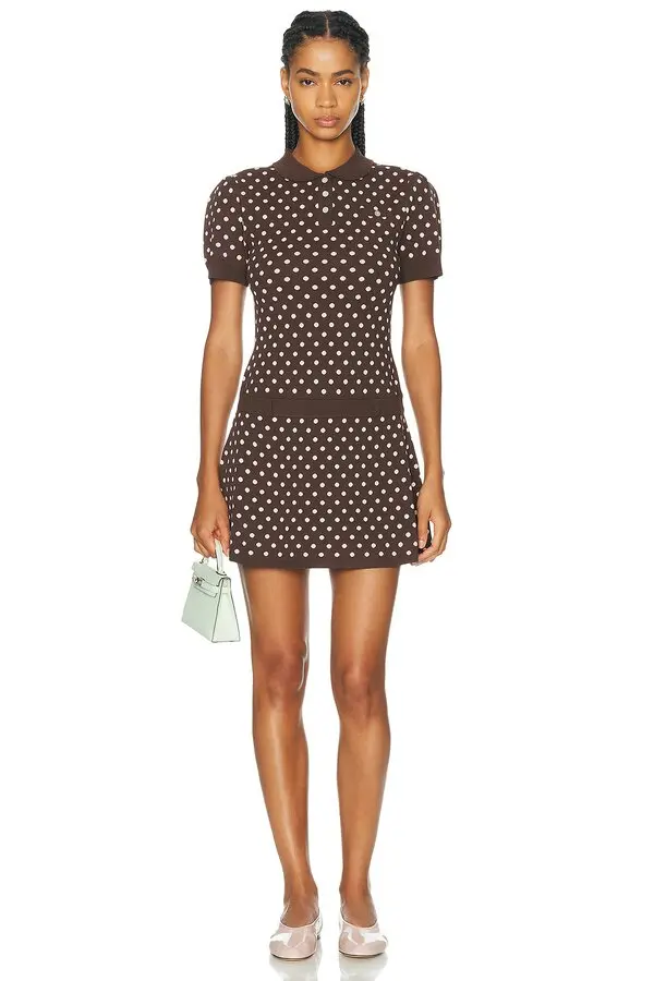 Sandy Liang Tumi Sweater Dress Polka Dot Knit - Brown Multi