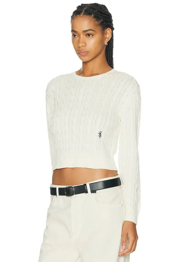 SPORTY & RICH Signature Logo Cable Sweater