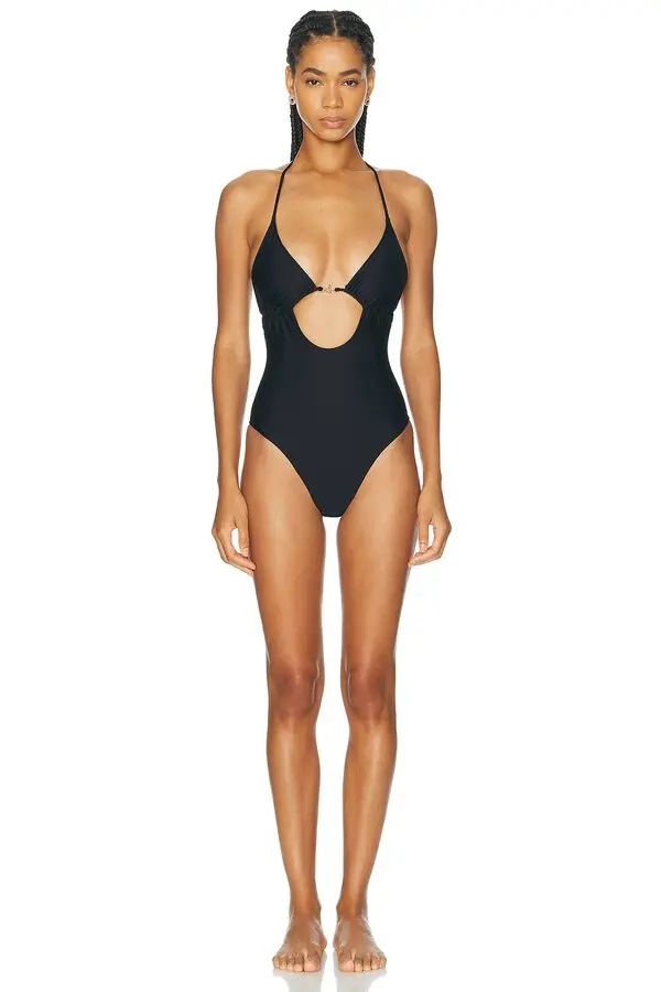 SKIMS Classic Swim Hardware Medallion One Piece Swimsuit In Black - Obsidian