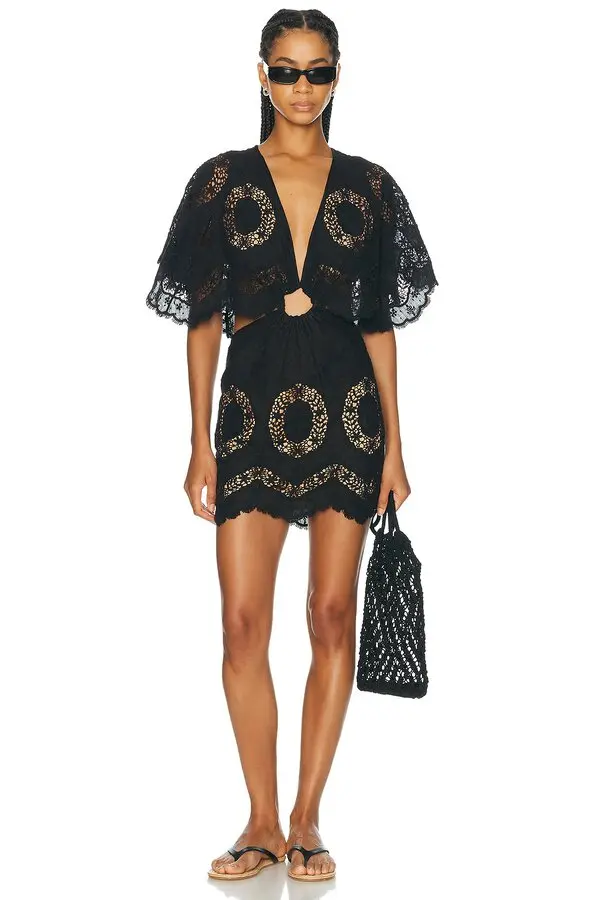 Johanna Ortiz Cotton Lace Mini Dress - Black