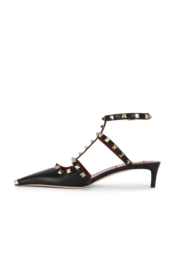 Valentino Garavani Rockstud Ankle Strap Kitten Heel Pumps - Nero