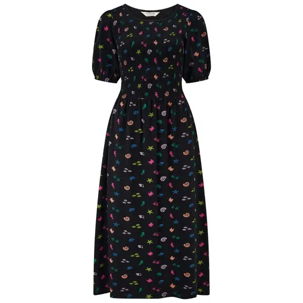 SUGARHILL BRIGHTON Edina Shirred Jersey Midi Dress - Black