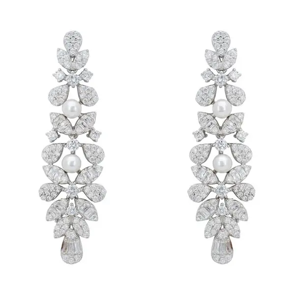 LATELITA Neutrals / White / Silver Marchioness Drop Earrings Pearl Silver - White/silver