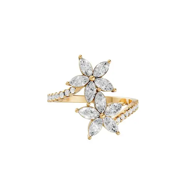 AYA FINE JEWELRY 1.06 Ctw Marquise & Round Cut Lab Diamond Floral Cluster Ring In 14k Gold - Yellow