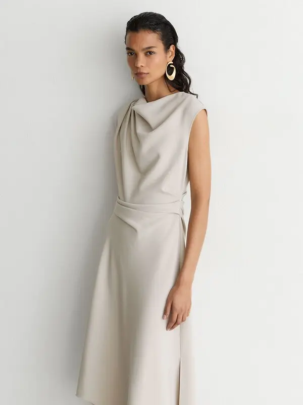 REISS Camilla Gathered Detail Draped Midi Dress
