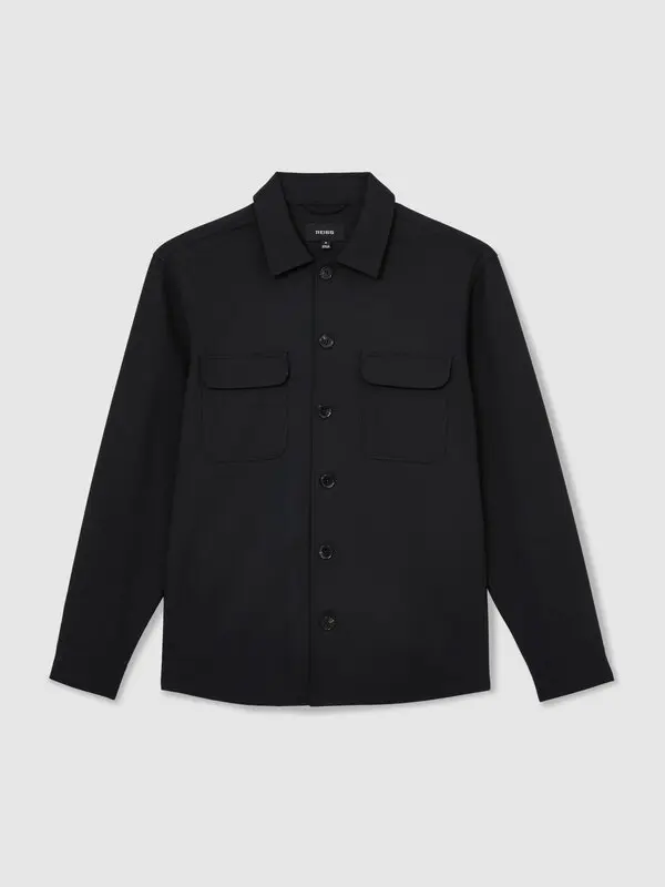 REISS Peshi Twin-pocket Button-through Overshirt - Navy