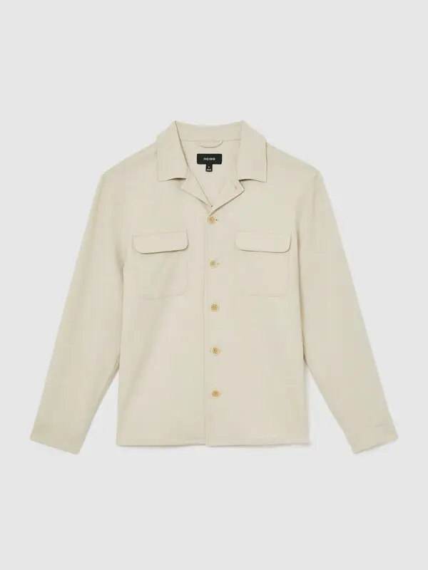 REISS Peshi Twin-pocket Button-through Overshirt - Stone