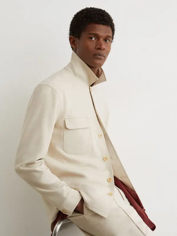 REISS Peshi Twin-pocket Button-through Overshirt - Stone