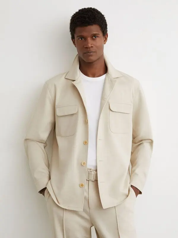 REISS Peshi Twin-pocket Button-through Overshirt - Stone