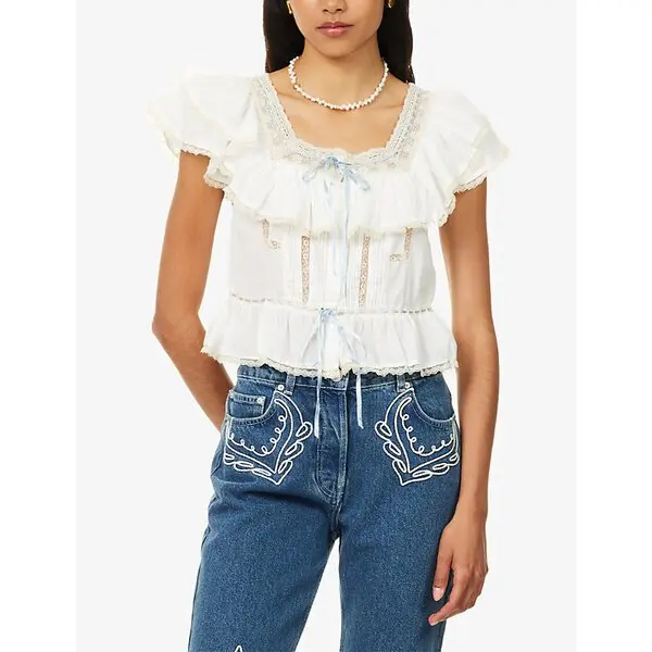 Rixo Melisa Lace-trim Cotton Top