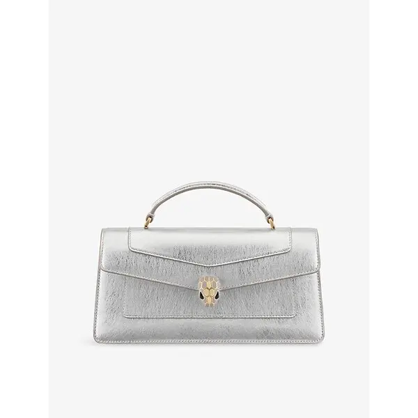 BVLGARI Serpenti Forever Elongated Metallic-leather Top-handle Bag - Silver