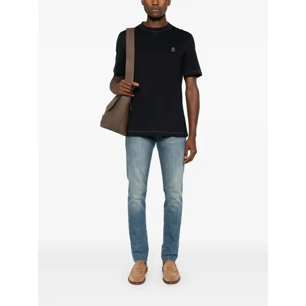 Brunello Cucinelli Logo Embroidered Crewneck T-shirt