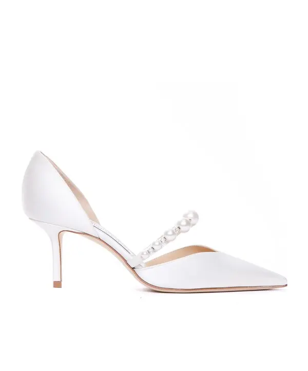 JIMMY CHOO Pearl Embellished Pointed Toe Pumps - White