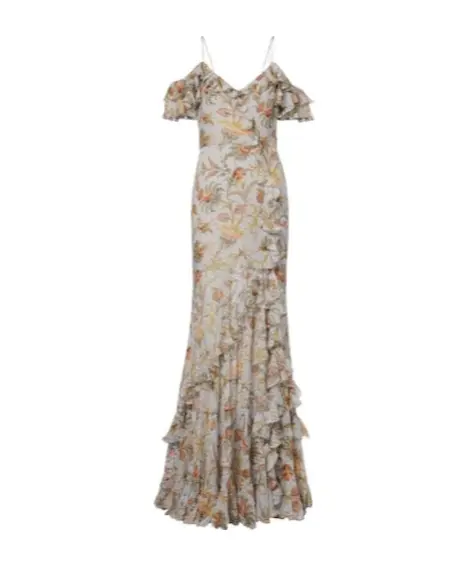Etro Floral Polka-dot Ruffled Silk-blend Maxi Dress - Nude
