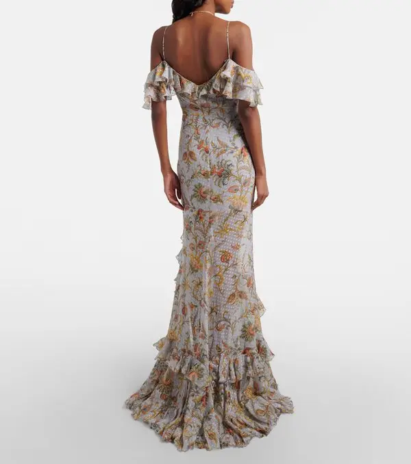 Etro Floral Polka-dot Ruffled Silk-blend Maxi Dress