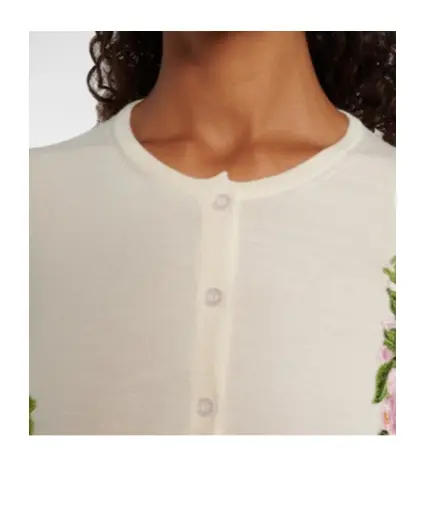 Oscar De La Renta Foxgloves Embroidered Virgin Wool Cardigan