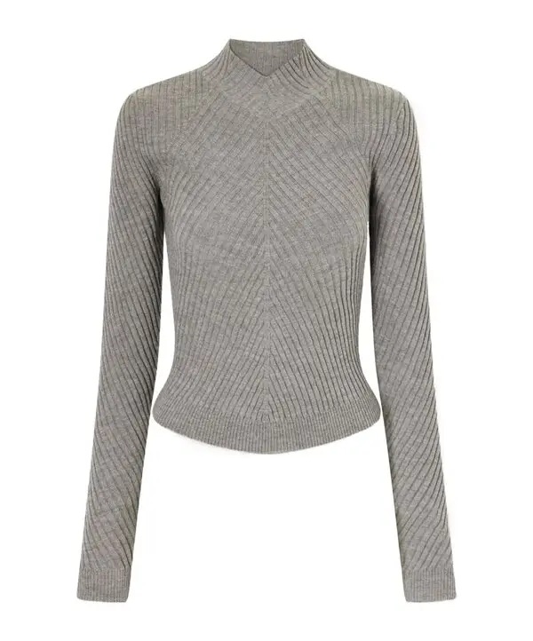 Victoria Beckham Georgia Ribbed Merino Wool Sweater - Grey