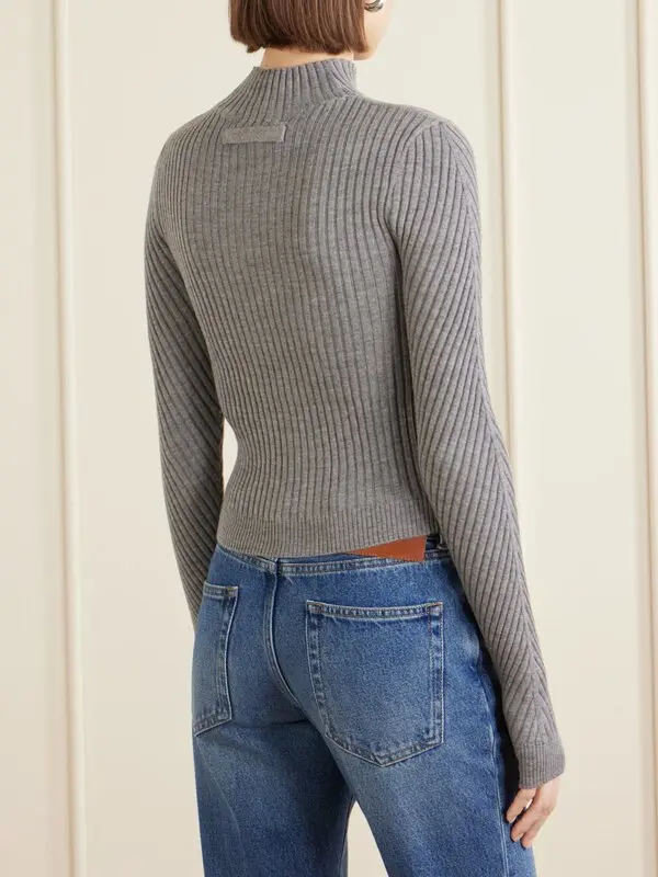 Victoria Beckham Georgia Ribbed Merino Wool Sweater - Grey
