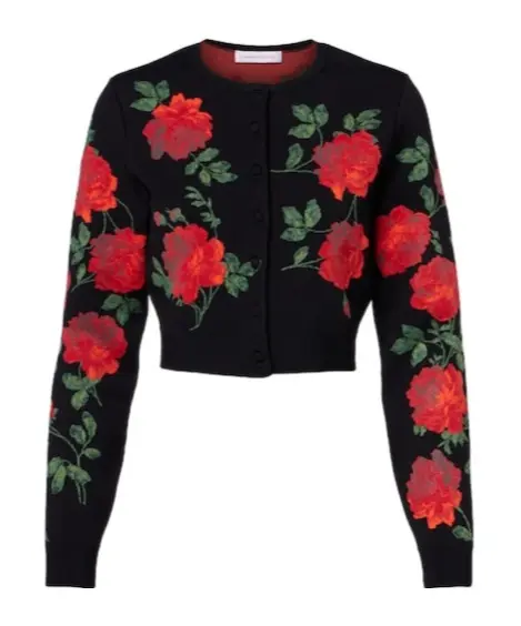 Carolina Herrera Floral Cropped Jacquard Cardigan