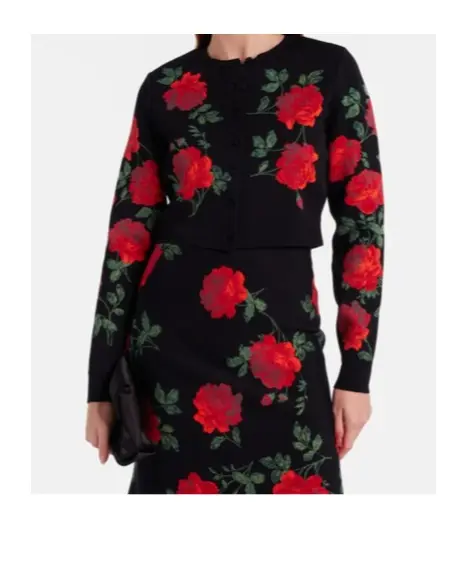 Carolina Herrera Floral Cropped Jacquard Cardigan