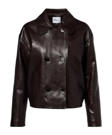 SELF-PORTRAIT Cropped Leather Jacket - Black