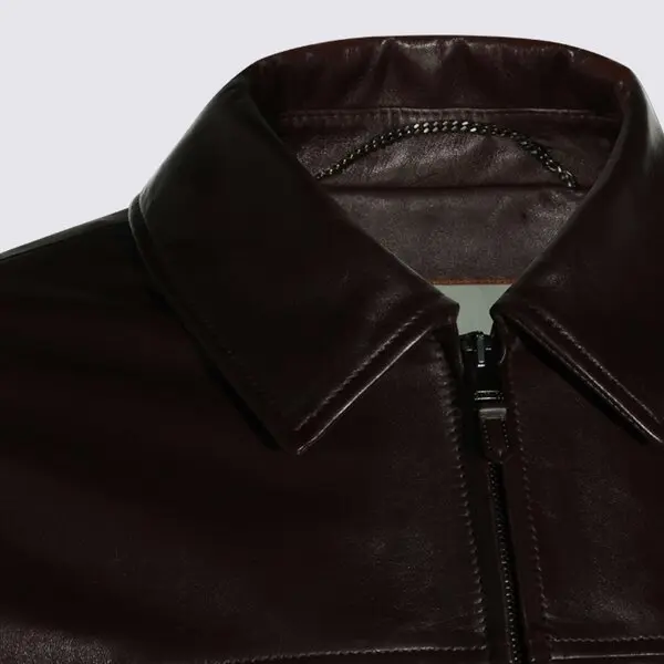 Canali Leather Zip-up Bomber Jacket - Black