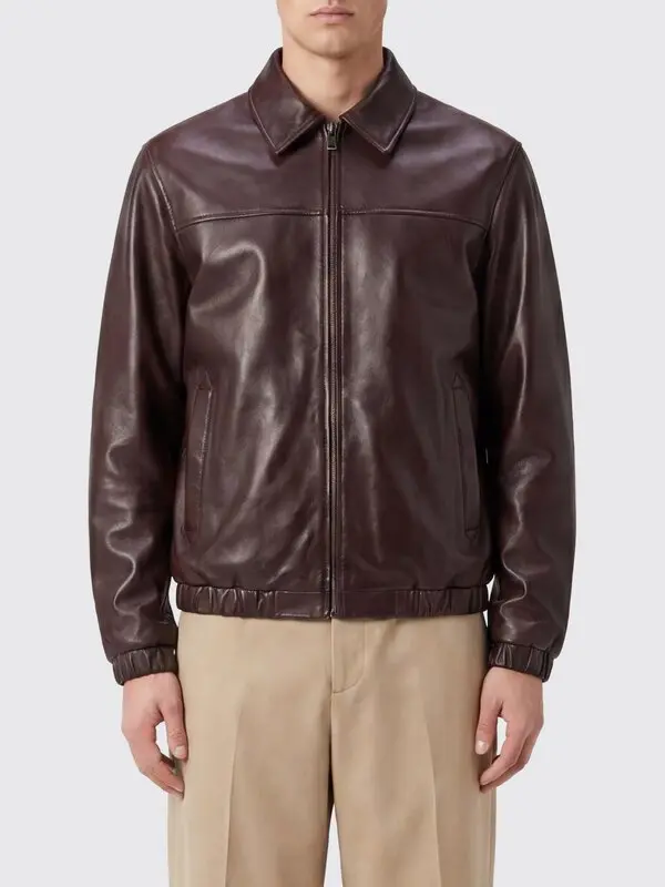 Canali Leather Zip-up Bomber Jacket - No