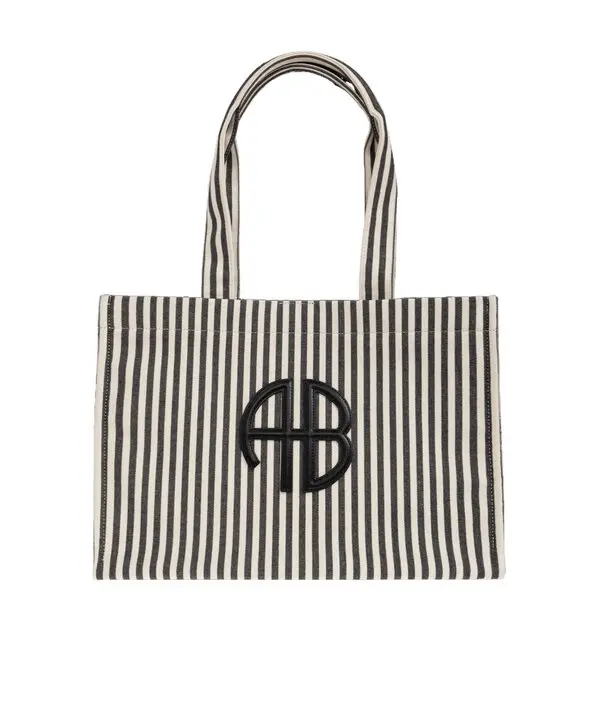ANINE BING Striped Shoulder Bag - Black