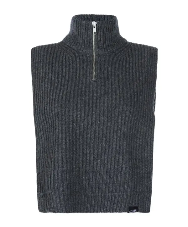MAISON MARGIELA Ribbed Knit Turtleneck Vest With Half-zip Closure - Black