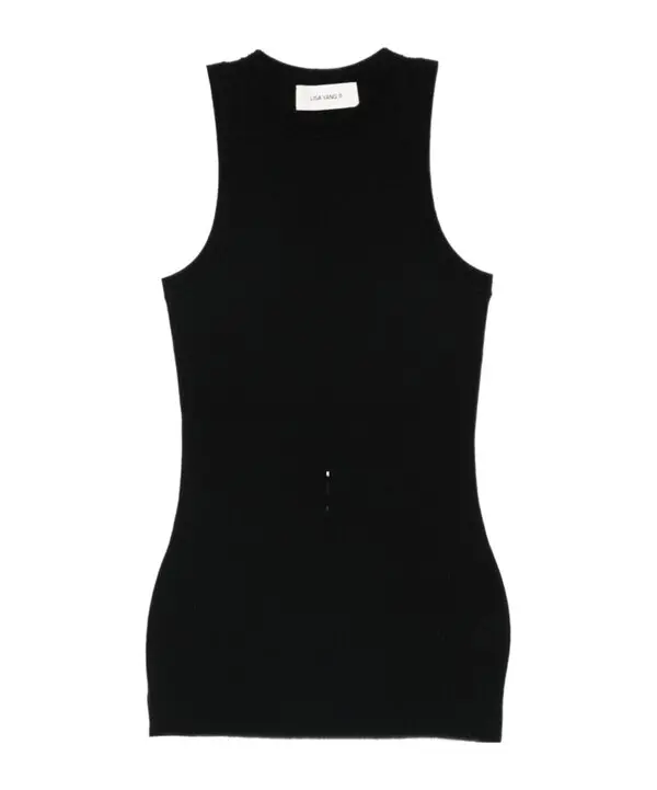 LISA YANG Ribbed Sleeveless Round Neck Vest - Black