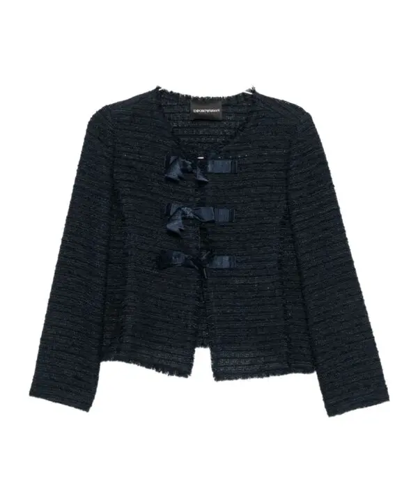 Emporio Armani Bow-detail Frayed-edge Jacket