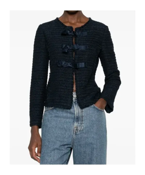 Emporio Armani Bow-detail Frayed-edge Jacket