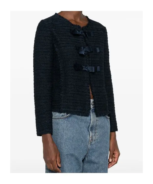 Emporio Armani Bow-detail Frayed-edge Jacket