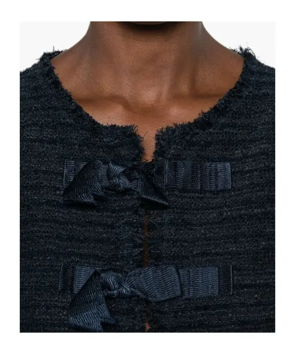 Emporio Armani Bow-detail Frayed-edge Jacket