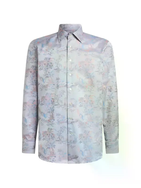 Etro Cotton Jacquard Shirt With Flower And Animal Motif - Blue