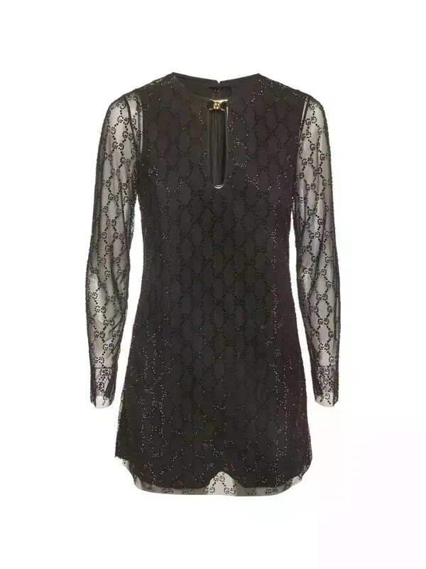 Gucci Crystal-gg Tulle Mini Dress - Black