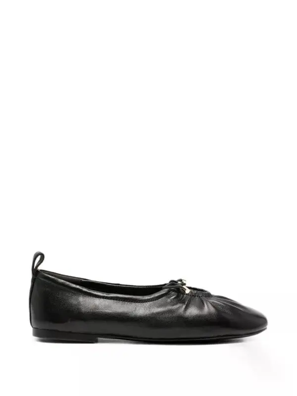 ADRIANNA FERETTI Leather Ballet Flats With Bow Detailing - Black