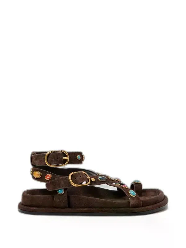 TWINSET Cabochon-embellished Suede Sandals - Brown